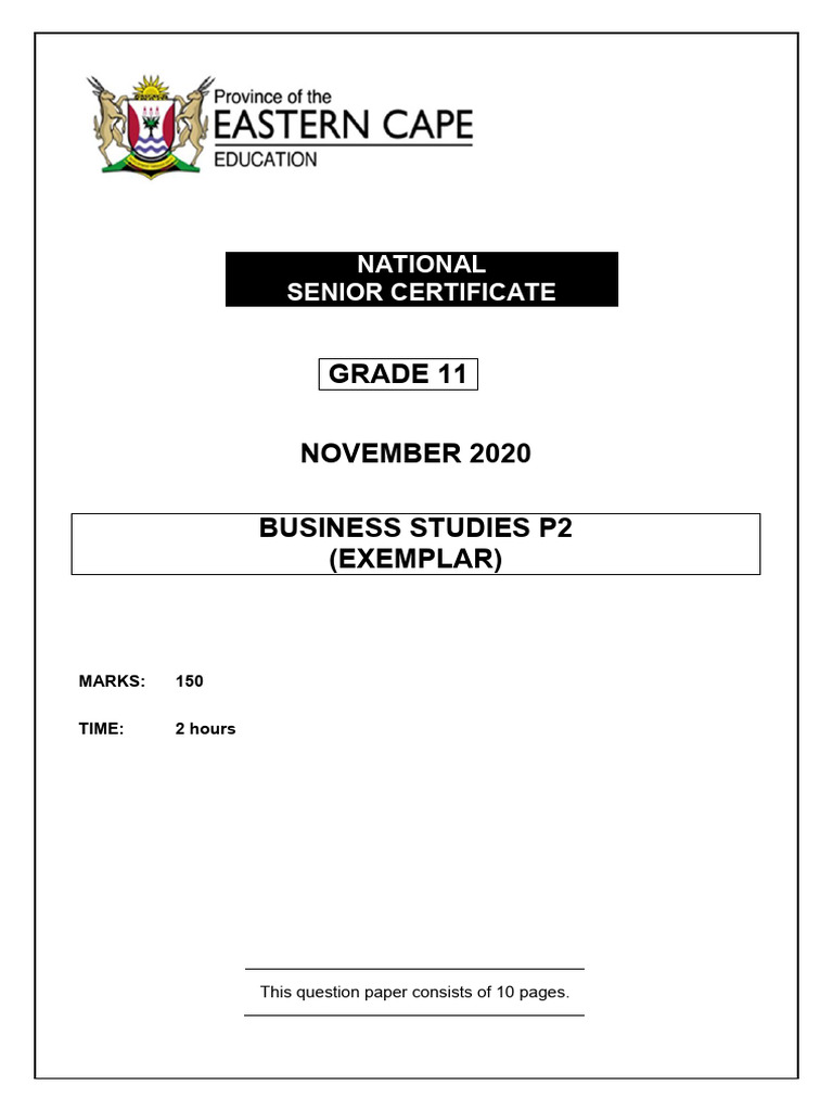 Bus Studies p2 Gr11 QP Nov2020 - English | PDF | Franchising | Question