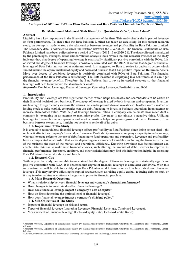 JPR 9 (1), 555-563 | PDF | Leverage (Finance) | Capital Structure