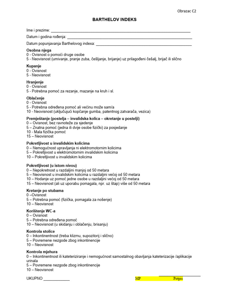 C2 Barthelov Indeks | PDF