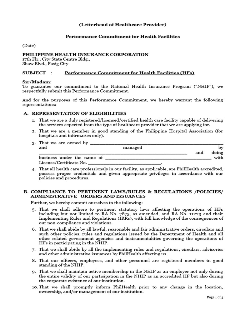 PhilHealth Performance Commitment Form | PDF | Social Programs | Public ...