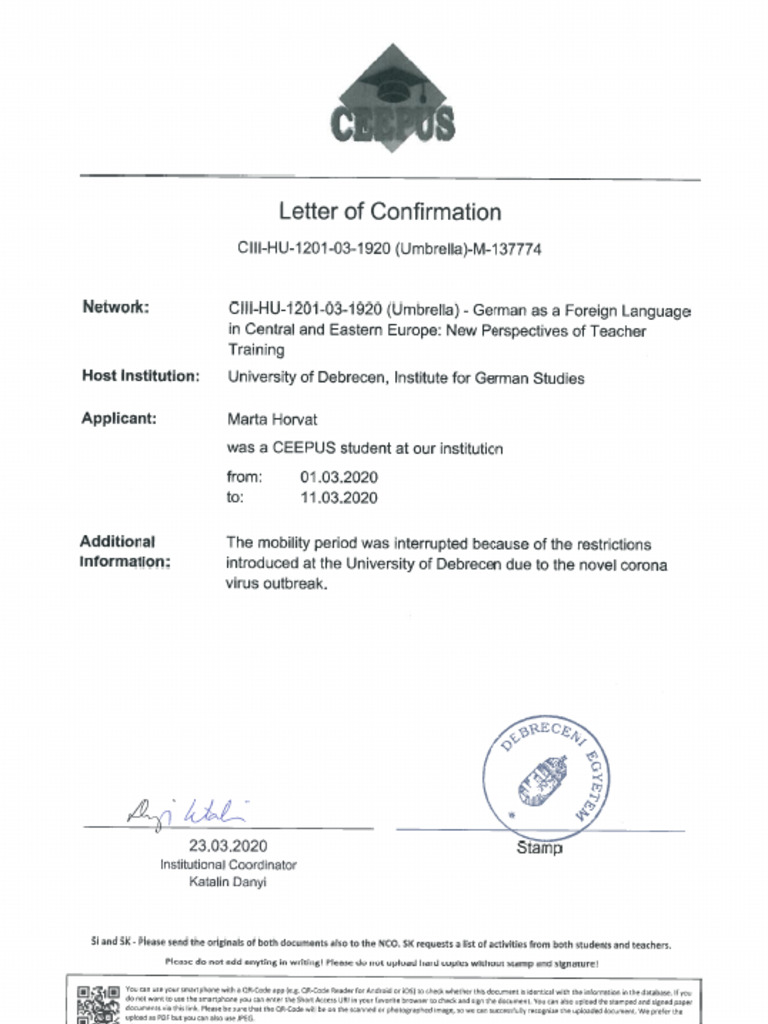 Letter of Confirmation - Horvat - Marta | PDF
