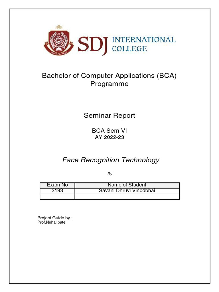 Face Recognition Technology Seminar Report | PDF | Pattern Recognition ...