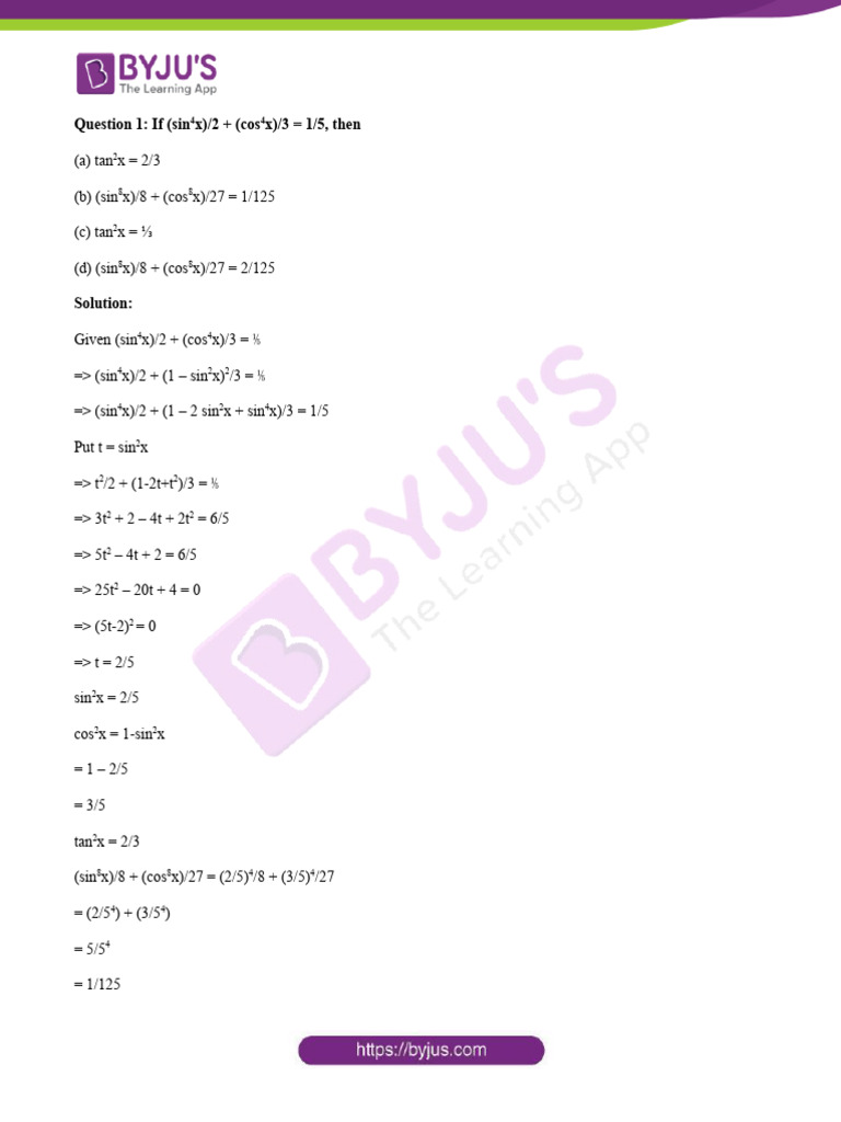 Compound Angle JEE Advanced Previous Year Questions With Solutions ...