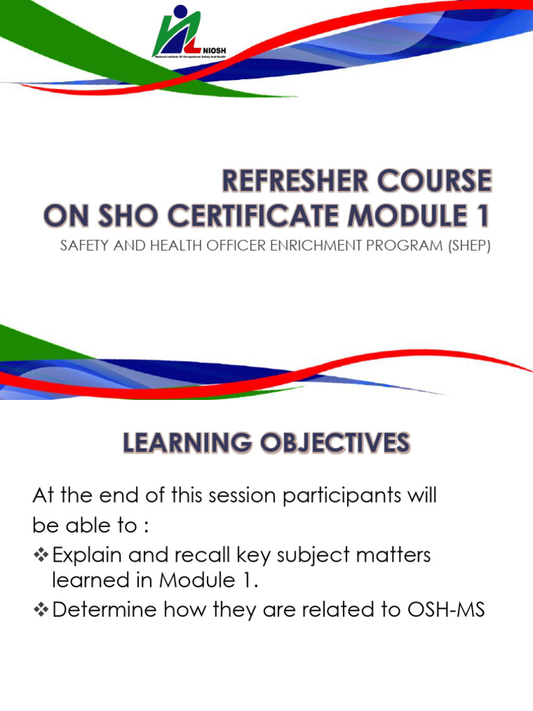 01-Refresher SHO Module 1 | PDF | Occupational Safety And Health | Safety