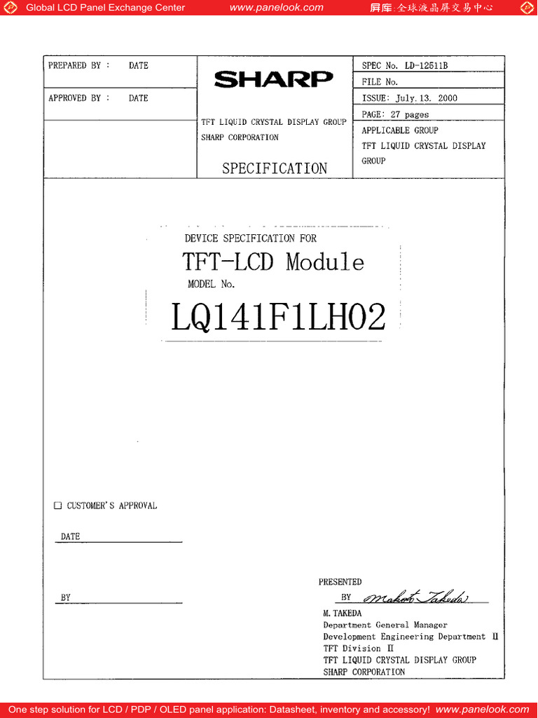 LQ141F1LH02 Sharp | PDF | Backlight | Electronics