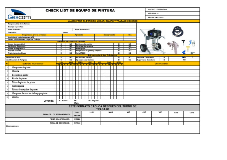 Check List Equipos Pintura - Compress | PDF
