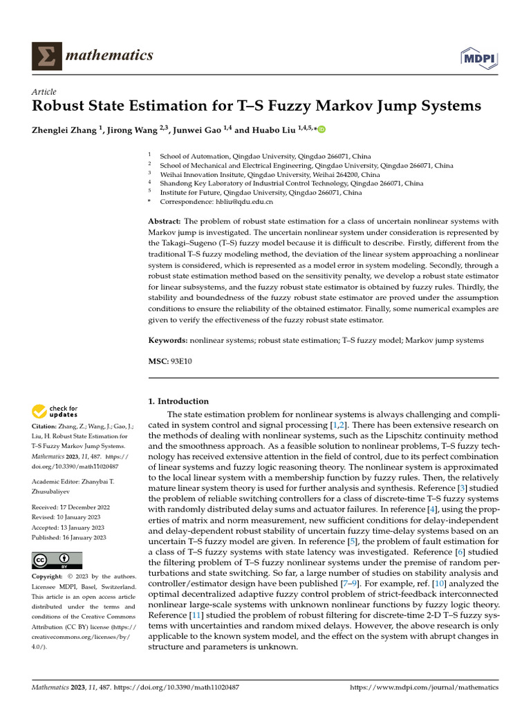 Mathematics 11 00487 v3 | Download Free PDF | Control Theory | Sensitivity Analysis