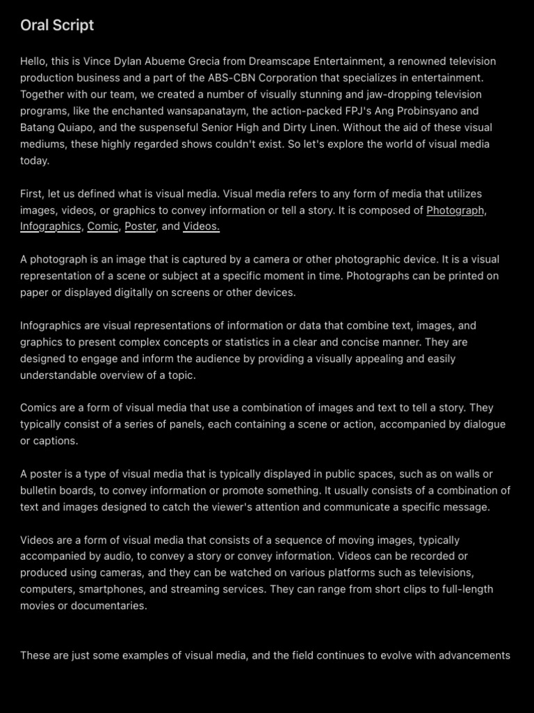 Oral Script | Download Free PDF | Mass Media | Infographics