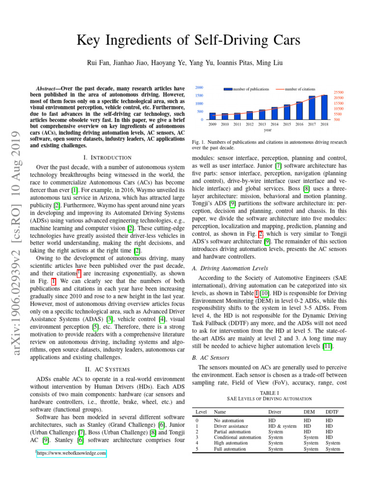 Key Ingredients of Self-Driving Cars, Rui Fan, 2019 | PDF | Lidar | Control Theory