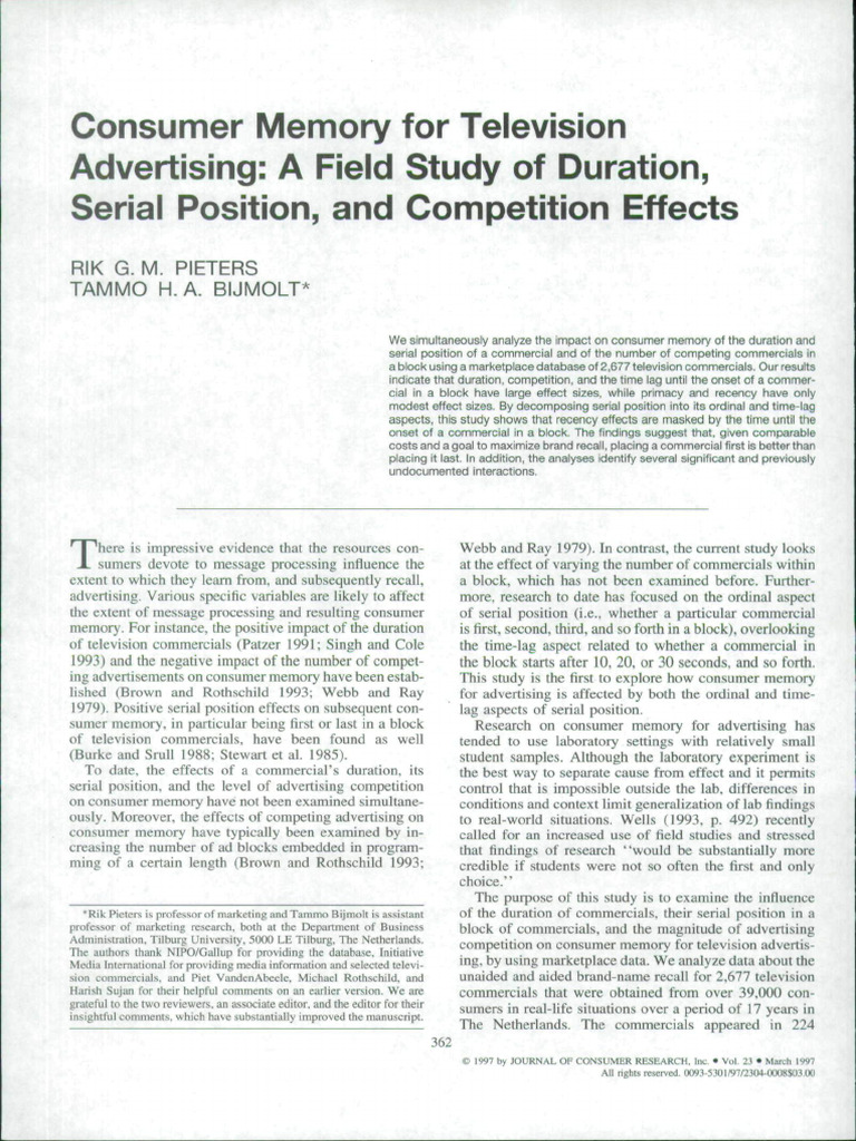 Consumer Memory in TV Advertising Study | PDF | Recall (Memory ...