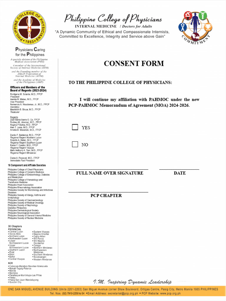 Consent Form To PCP For Pahmoc Re Affiliation Moa 2024-2026 | PDF