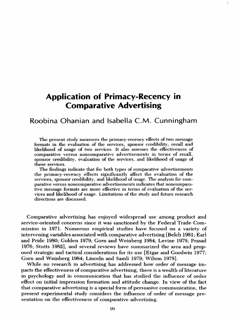Primacy-Recency in Comparative Advertising | PDF