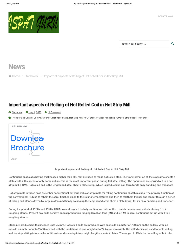 Important Aspects of Rolling of Hot Rolled Coil in Hot Strip Mill ...