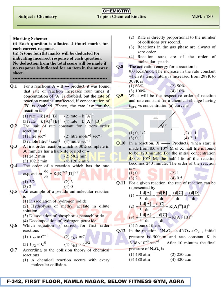 Chemical Kinetics Practice Questions | PDF | Reaction Rate Constant ...