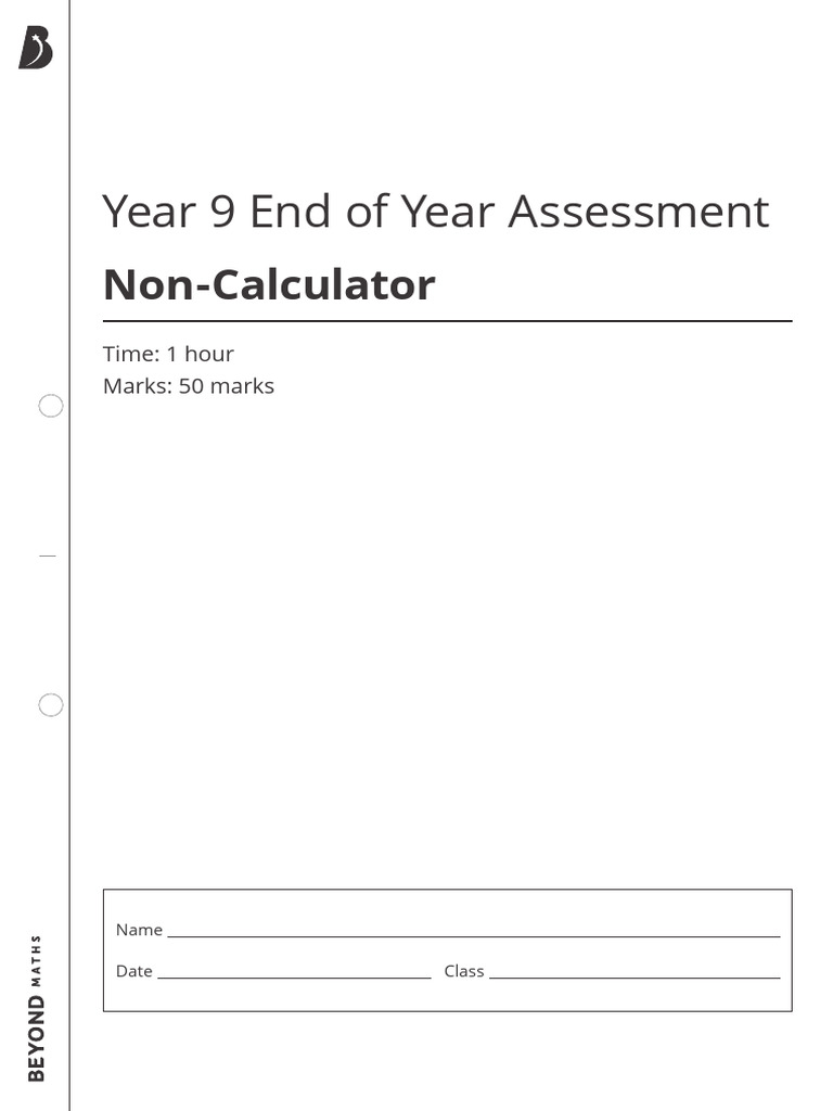 Year 9 End of Year Assessment - Non-Calculator | PDF | Mathematics ...