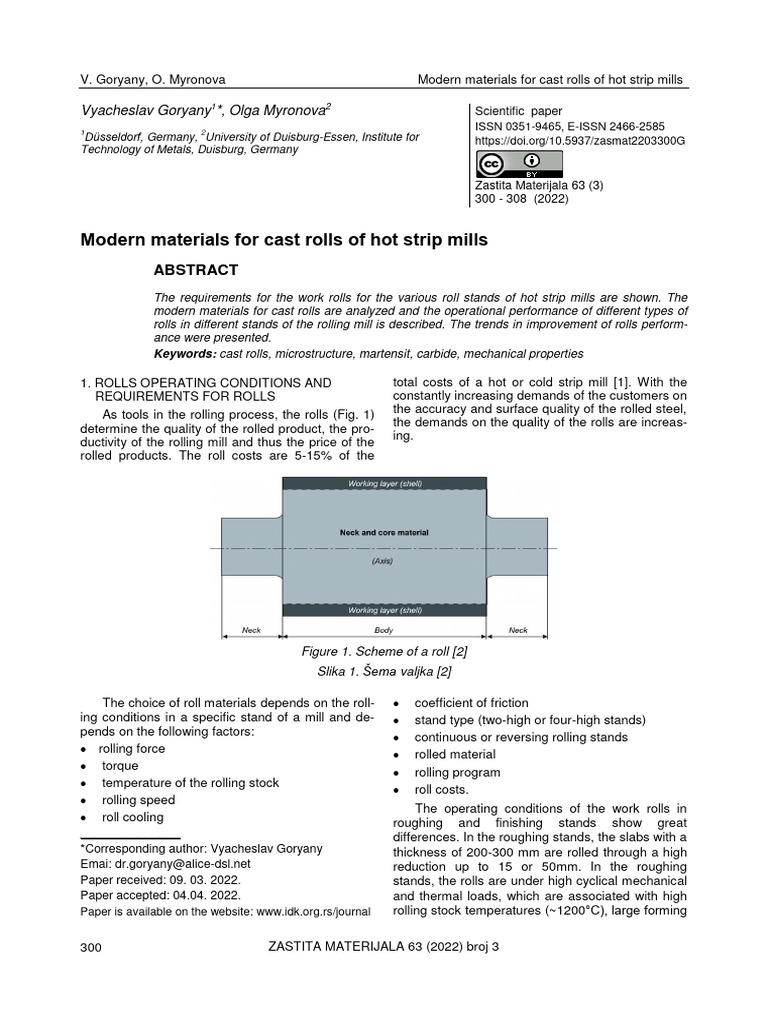 Modern Materials for Cast Work Rolls of HSM | PDF | Strength Of ...