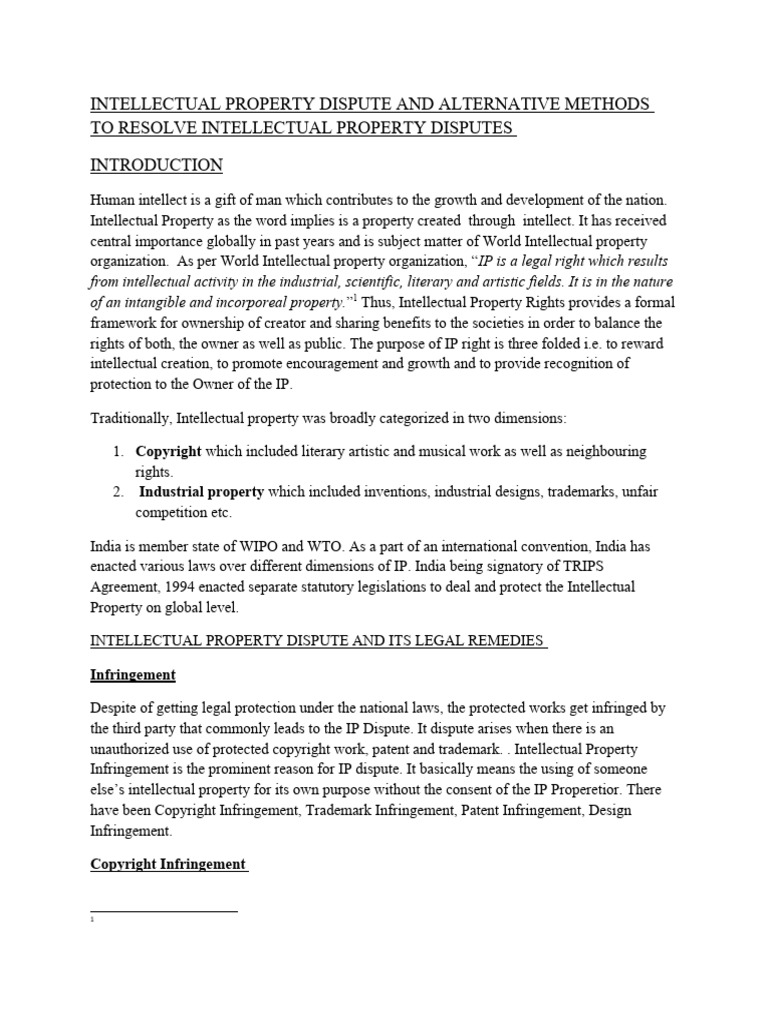 Intellectual Property Dispute and Alternative Methods To Resolve ...