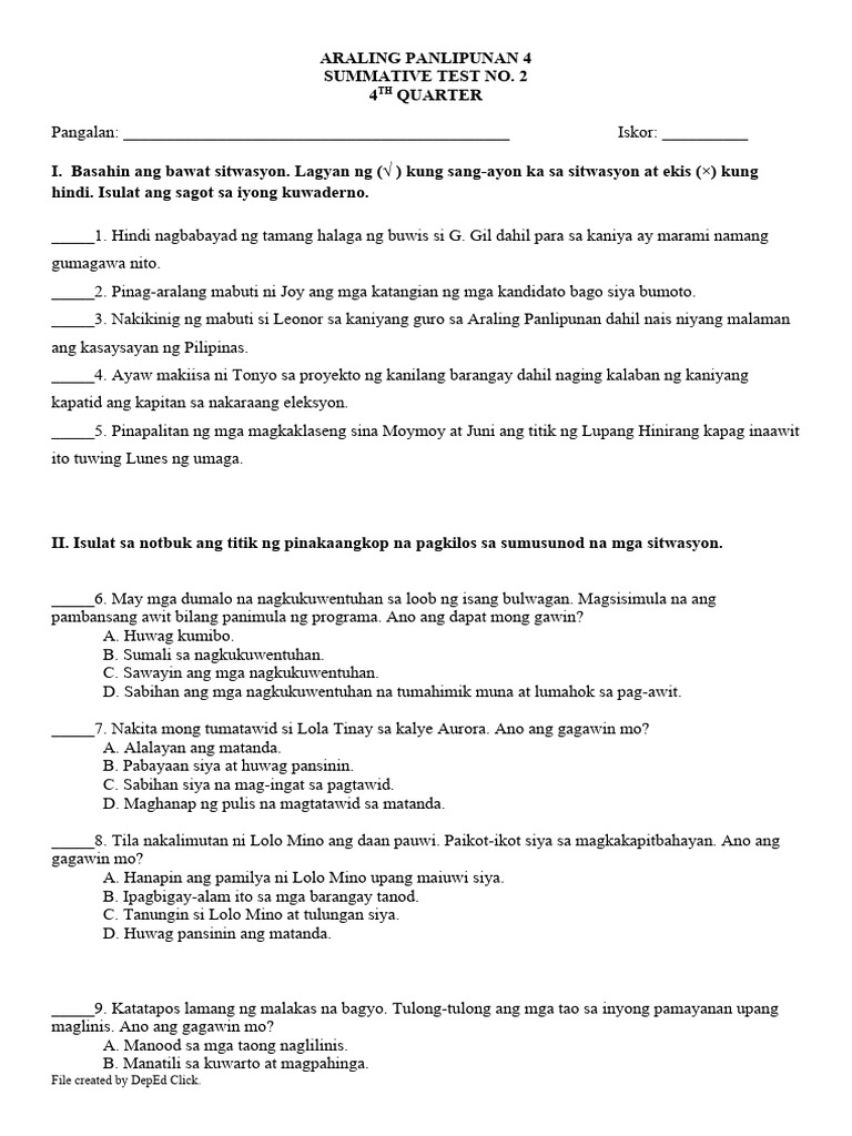 Apan 2 Summative Test | PDF