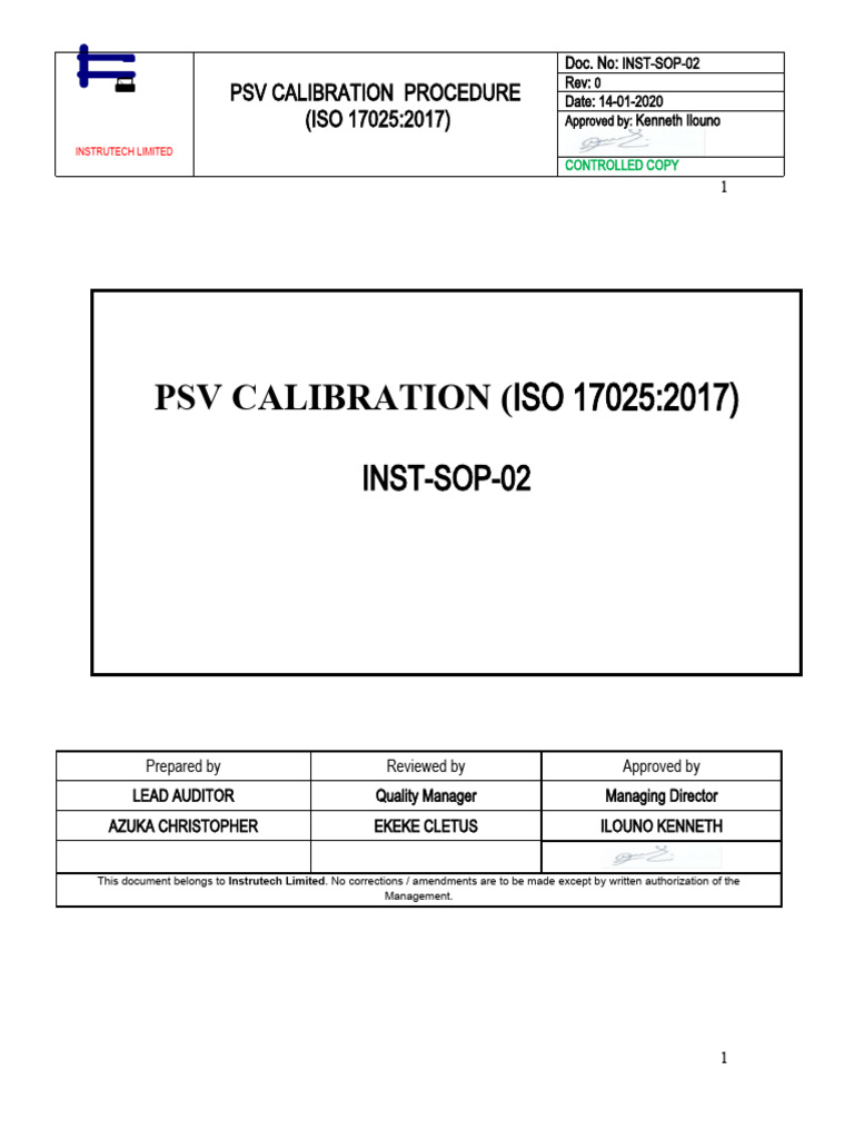 12.0 PSV Calibration Procedure | PDF | Calibration | Gases