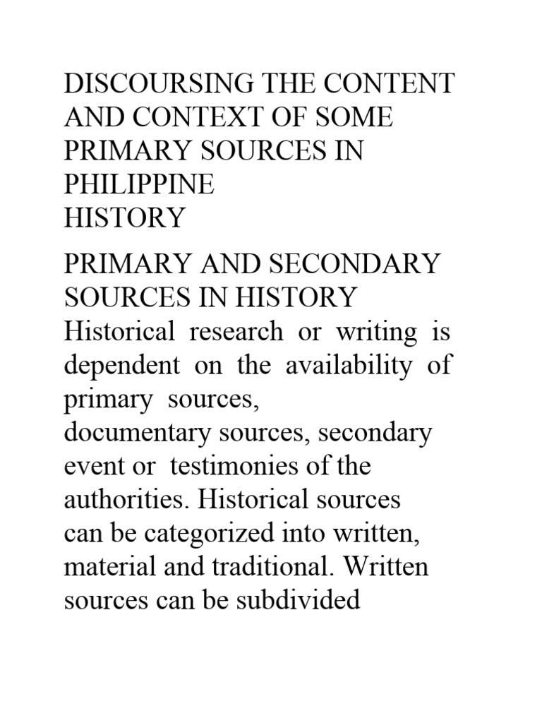 Discoursing The Content and Context of Some Primary Sources in ...