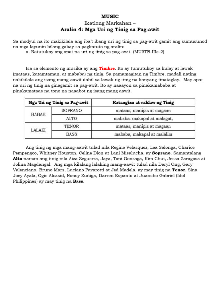 MUSIC 5 - Module 4 | PDF