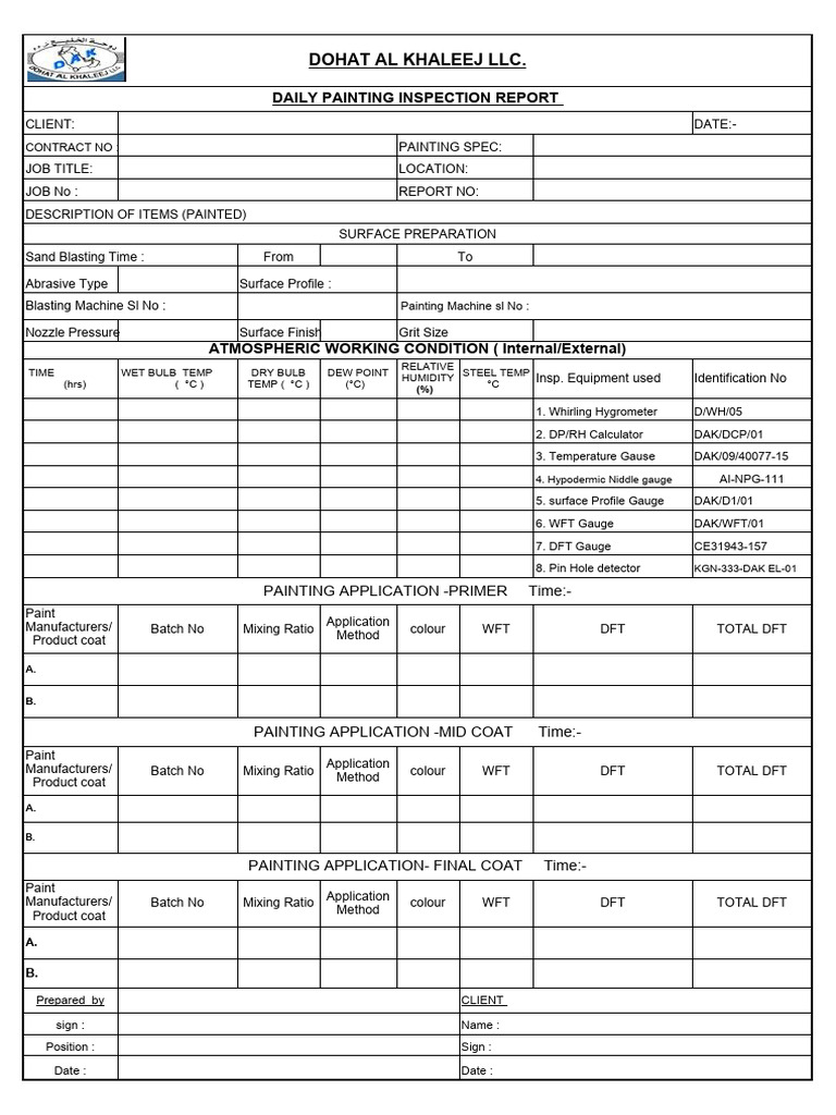 Daily Painting Inspection Report | PDF | Epoxy | Stainless Steel