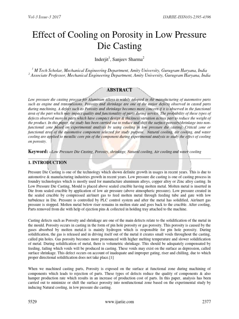 Effect of Cooling On Porosity in Low Pressure Die Casting Ijariie5529 ...