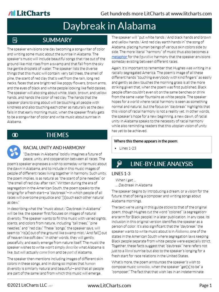 LitCharts Daybreak in Alabama | PDF | Poetry | Metre (Poetry)