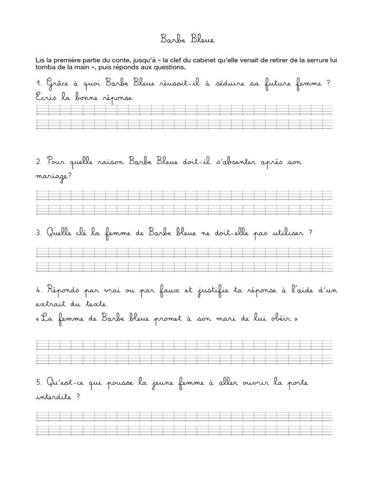 Questions Barbe Bleue CM1 | PDF