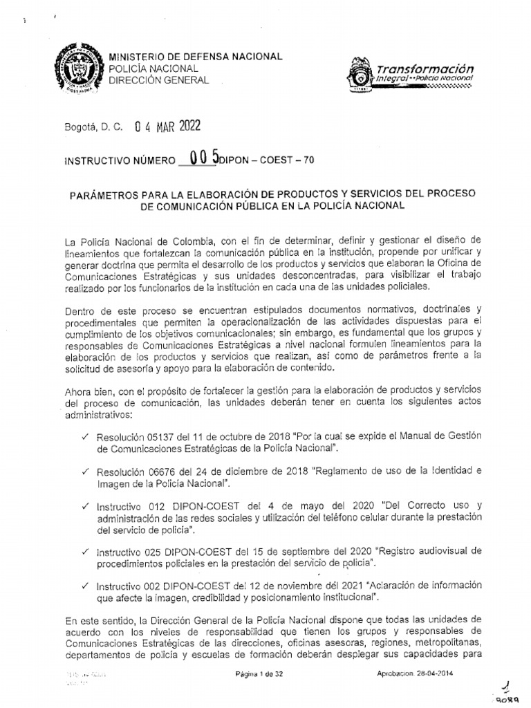 Instructivo 005 DIPON-COEST Del 04032022 | PDF