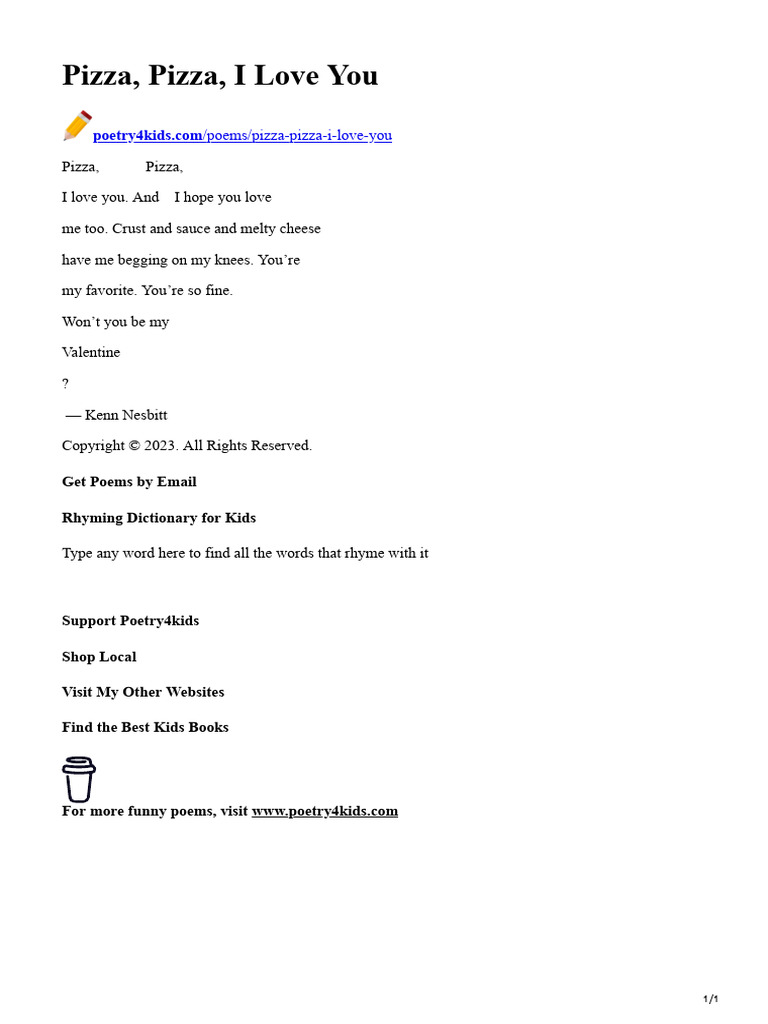 Pizza Love Poem for Kids | PDF | Poetry