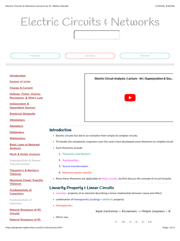 Electric Circuits & Networks Lectures by Dr. Mithun Mondal | PDF | Electrical Network | Laplace ...