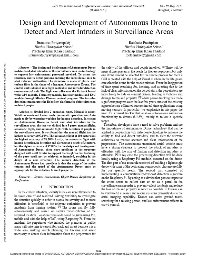 Design And Development Of Autonomous Drone To Detect And Alert Intruders In Pdf Unmanned