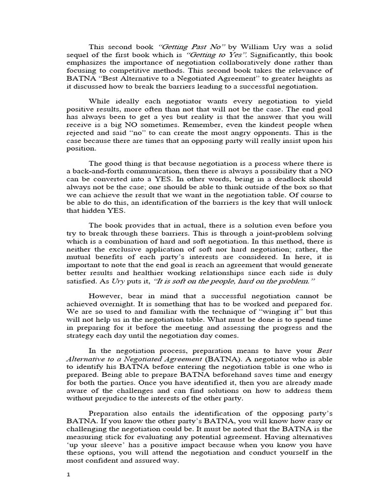 Getting Past No - Book Summary | PDF | Negotiation | Psychology