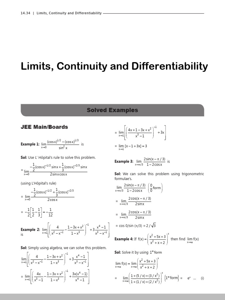 Limits Continuity and Differentiability Exercise | PDF | Trigonometric Functions | Elementary ...