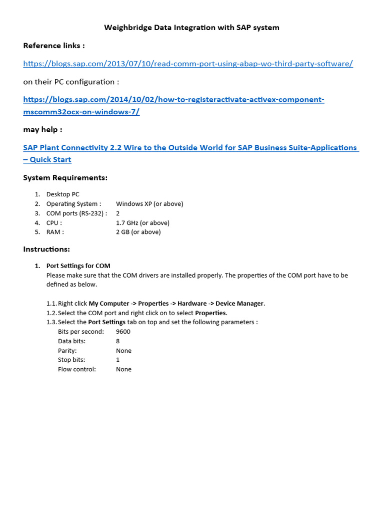Weighbridge Integration Scale - SAP | PDF | Windows Registry | Computer ...