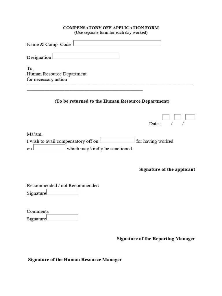 Compensatory Off Application Form | PDF | Career & Growth | Finance ...