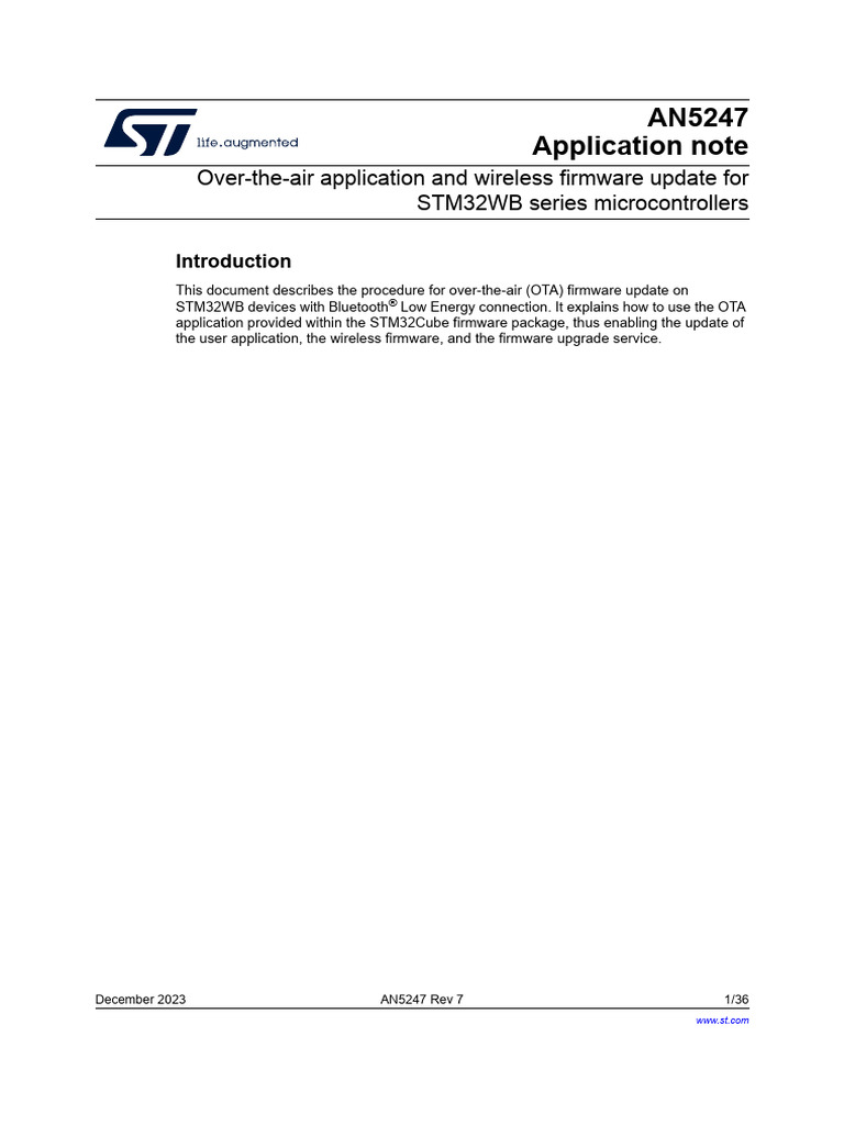 An5247 Overtheair Application And Wireless Firmware Update For Stm32wb Series Microcontrollers