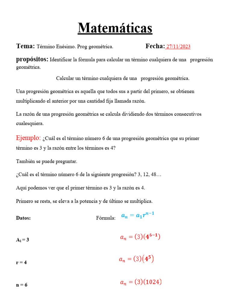 Cálculo del Término Enésimo en PG | PDF | Métodos y materiales de enseñanza