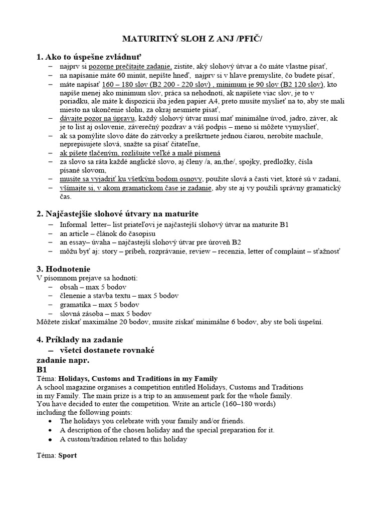 Ako Napísať Maturitný Sloh Z Angličtiny | PDF