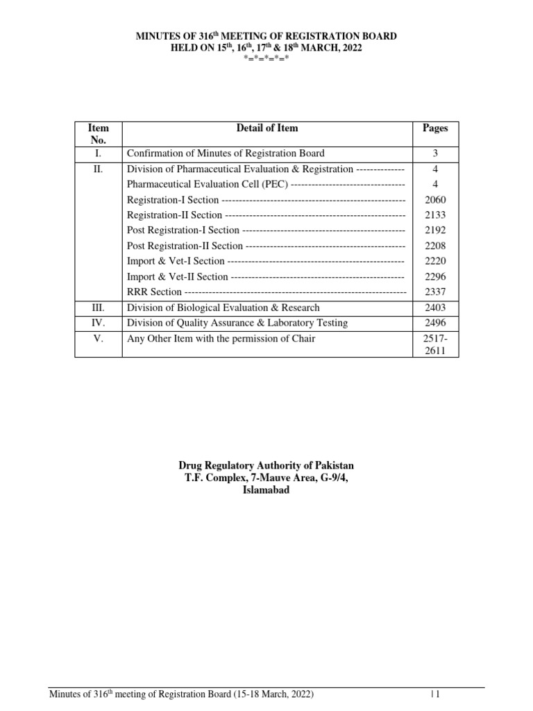 316th Registration Board Meeting Minutes | PDF | Pharmaceutical ...