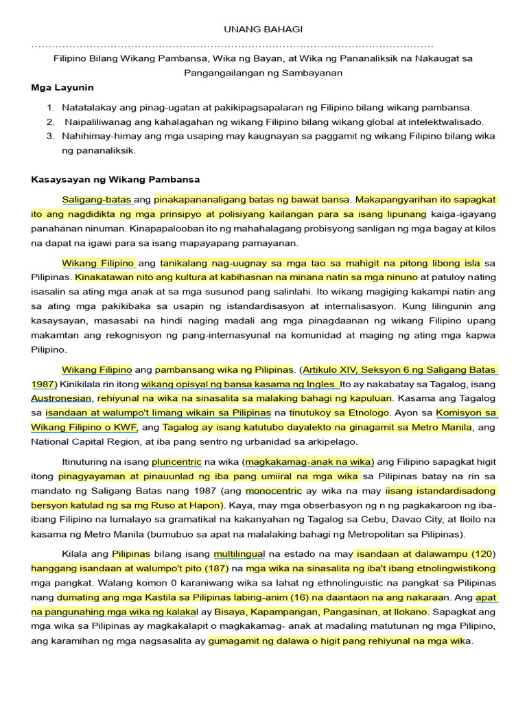 FIL-2-UNANG-BAHAGI Long | PDF