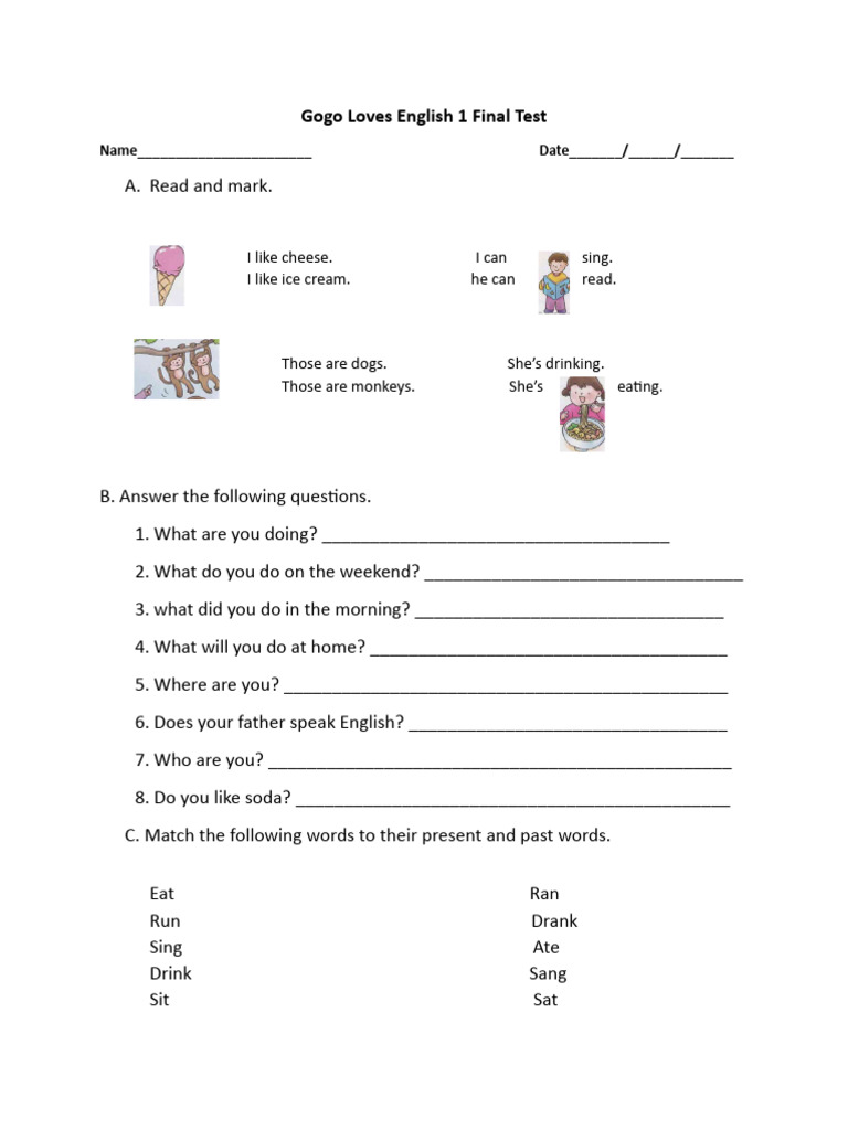Gogo Loves English 1 Final Test | PDF
