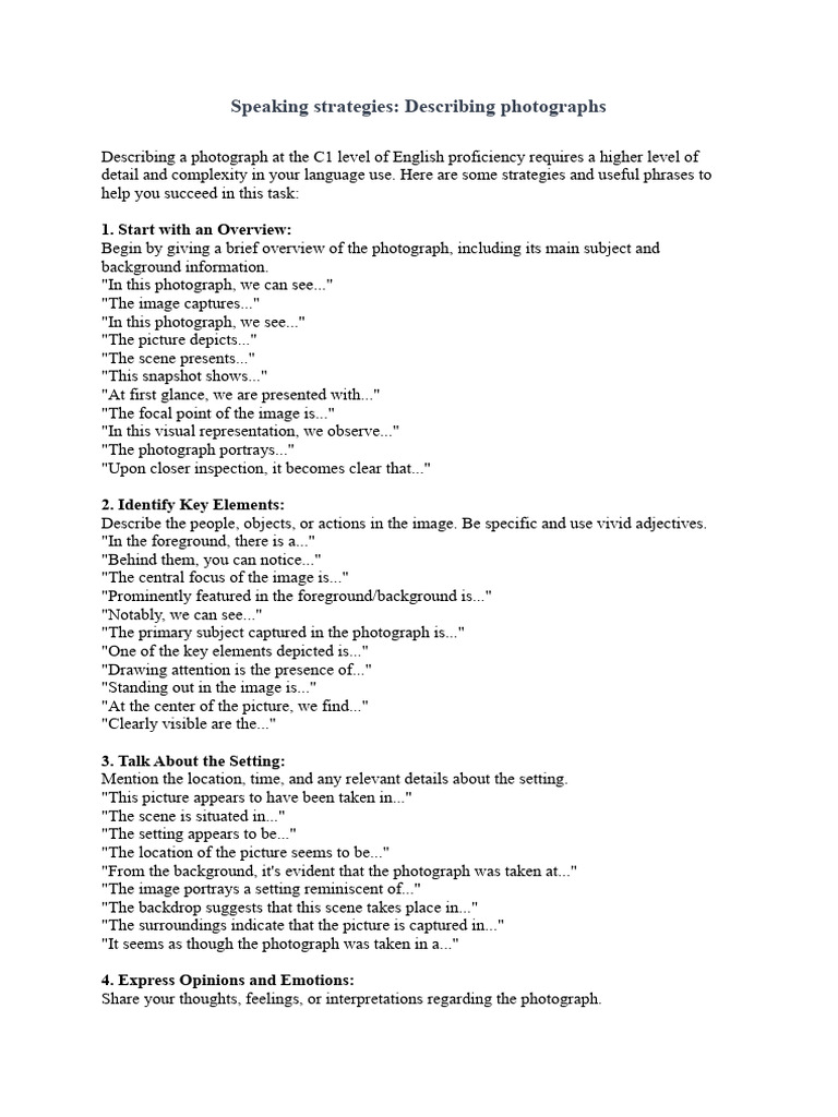 C1 Strategies for Describing Photos | PDF | Composition (Visual Arts ...