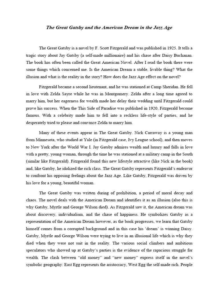 The Great Gatsby: Illusion of the American Dream | PDF | The Great ...