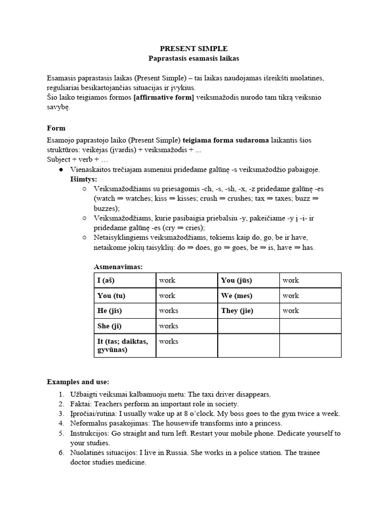 Present Simple Gramamr Rules Pdf