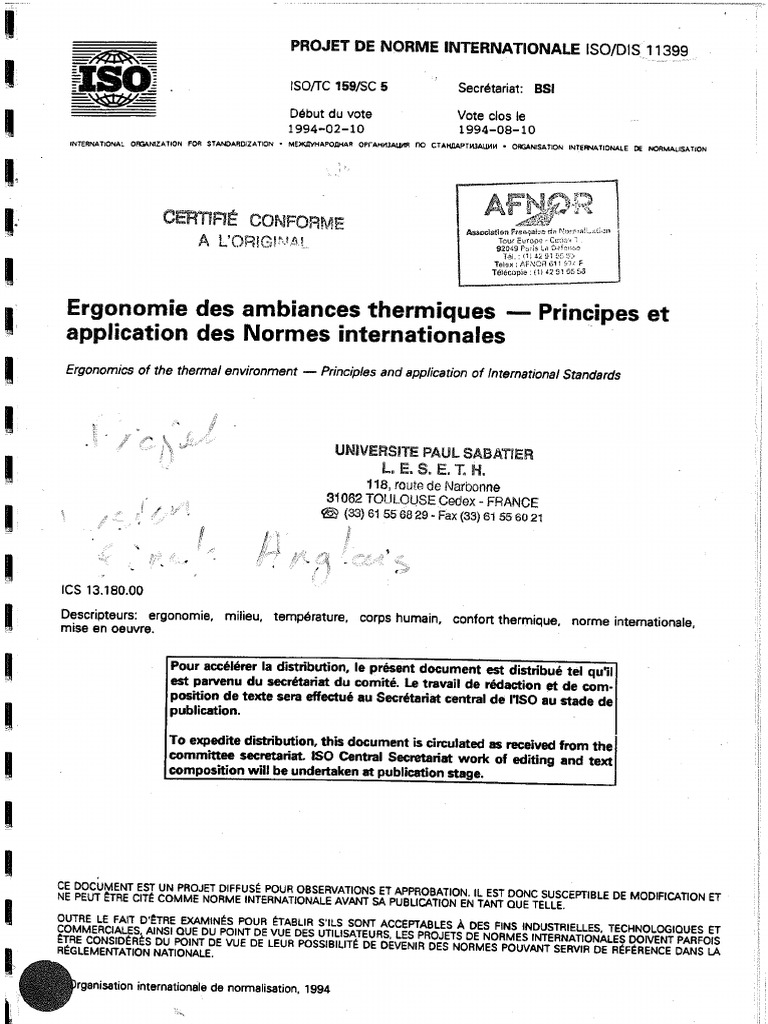 ISO 11399 - Ergonomie Des Ambiances Thermiques - Principes Et ...