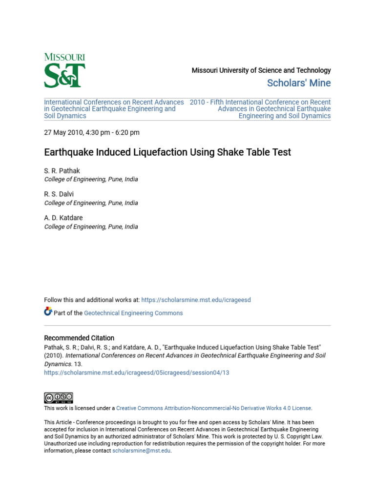 Earthquake Induced Liquefaction Using Shake Table Test | PDF ...