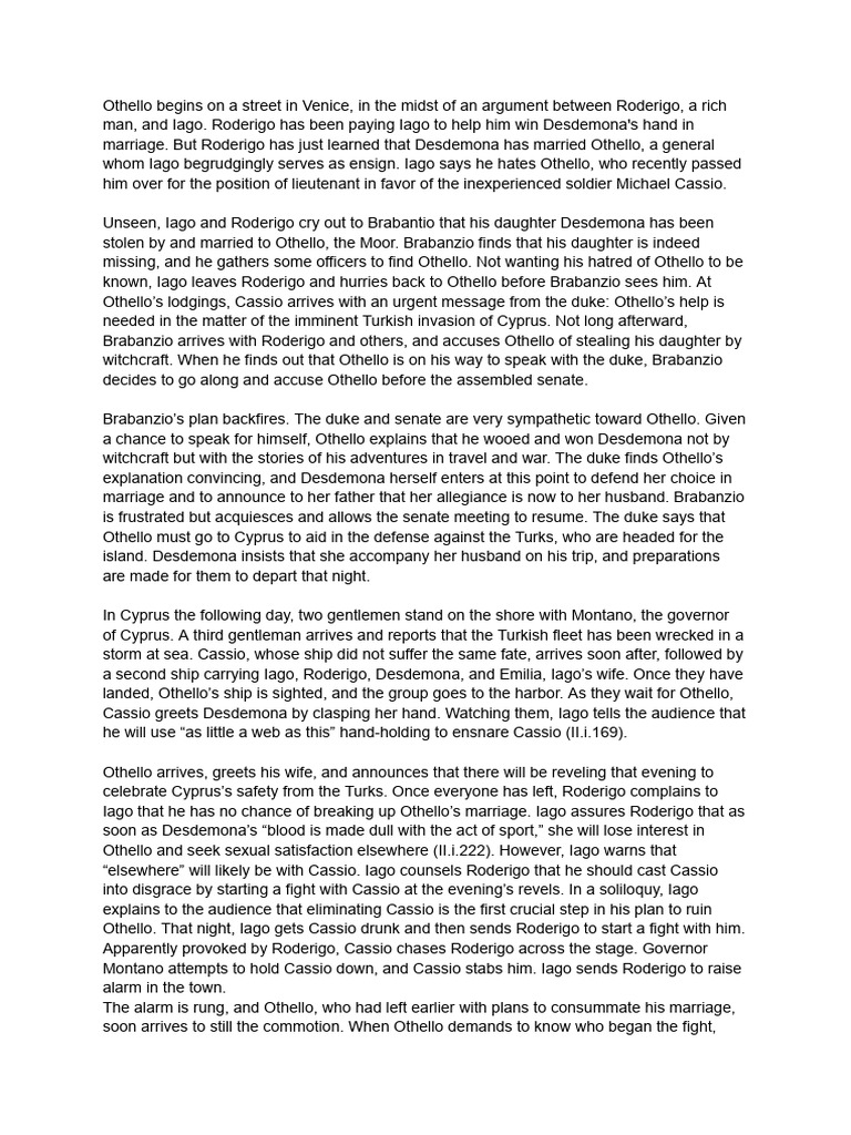 Othello Grade12 Summary | PDF | Othello | Iago