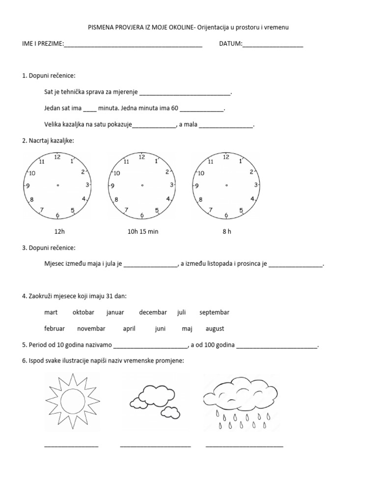 III-PISMENA PROVJERA IZ MOJE OKOLINE - Orijentacija U Prostoru I ...